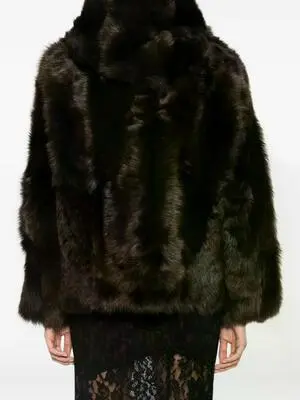 YVES SALOMON Hooded Fur Jacket - Brown