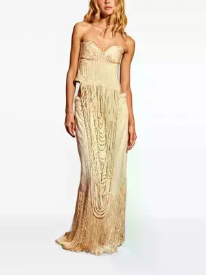 BLESS Strapless Fringe Trim Top - Neutrals