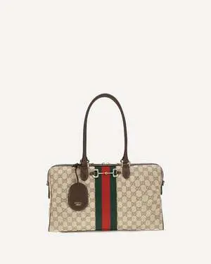 Gucci Large Horsebit Web Top Handle Bag - Beige