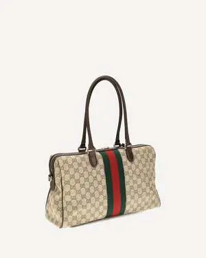 Gucci Large Horsebit Web Top Handle Bag - Beige