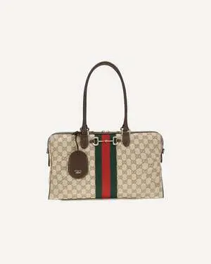 Gucci Large Horsebit Web Top Handle Bag - Beige