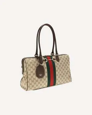 Gucci Large Horsebit Web Top Handle Bag - Beige