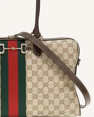 Gucci Large Horsebit Web Top Handle Bag - Beige