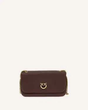 Pinko Love Birds Click Soft Horizontal Leather Shoulder Bag - Brown