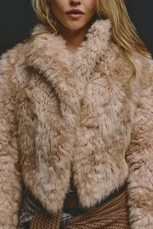 Free People Supernova Cropped Faux Fur Jacket - Ivory Combo