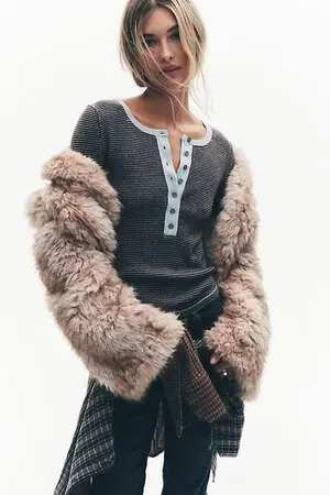 Free People Supernova Cropped Faux Fur Jacket - Ivory Combo