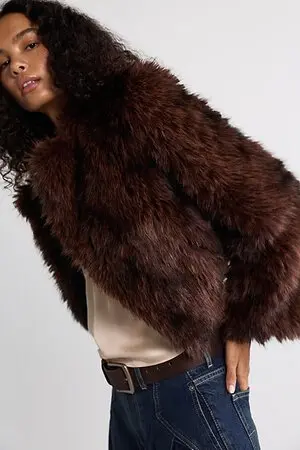 Free People Supernova Cropped Faux Fur Jacket - Mochaccino Combo
