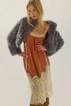 Free People Free People Supernova Cropped Faux Fur Jacket Stormy Slate Combo