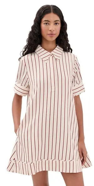 English Factory Stripe A-line Mini Shirt Dress - Rust Stripe