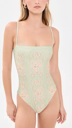 Agua Bendita Printed Embellished One Piece Swimsuit