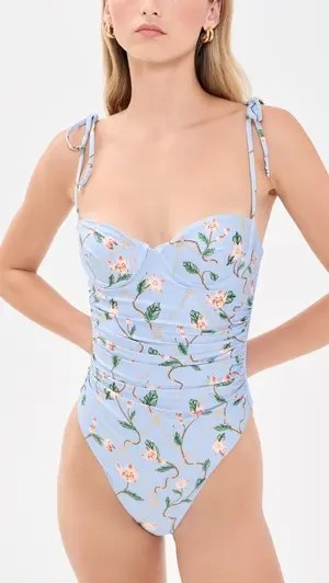 Agua Bendita Ruched Floral Print One Piece With Underwire Cups
