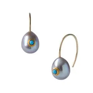 BOMBYX HOUSE Gray Pearl Turquoise Hook Earrings