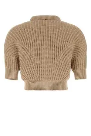Sportmax Beige Cotton Blend Ribbed Sweater - Brown