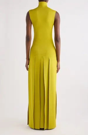 Alaïa Pleated Funnel Neck Sweater Dress