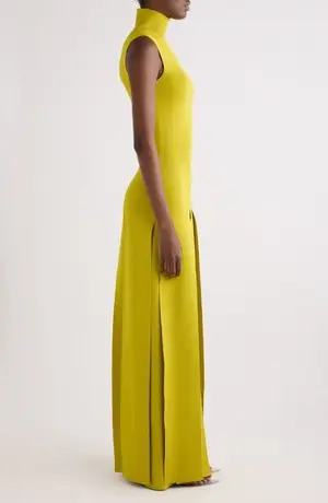 Alaïa Pleated Funnel Neck Sweater Dress