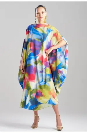 Natori Kumo Printed Stretch Satin Circle Caftan