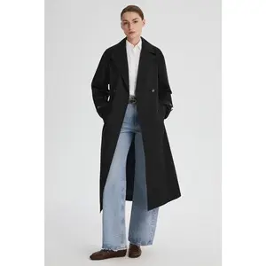 OROLAY Maxi Oversized Trench Coat Black