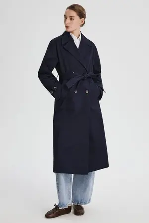 OROLAY Maxi Oversized Trench Coat - Navy