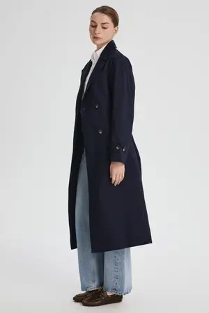OROLAY Maxi Oversized Trench Coat - Navy