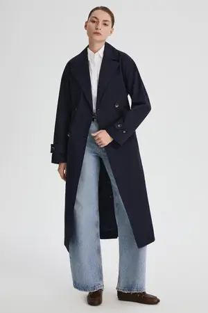 OROLAY Maxi Oversized Trench Coat - Navy