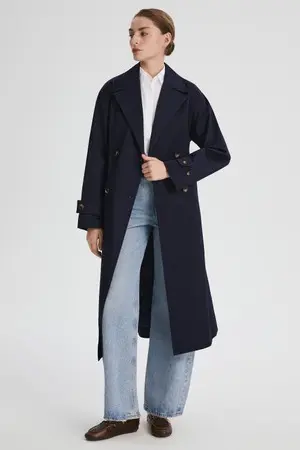 OROLAY Maxi Oversized Trench Coat - Navy