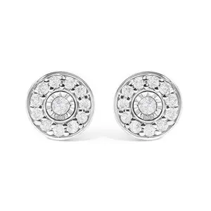 HAUS OF BRILLIANCE Sterling 1/4 Ctw Diamond Halo Stud Earrings - Silver