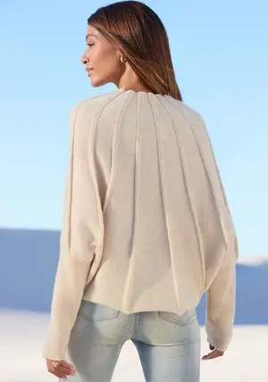 LASCANA Mock Neck Ribbed Sweater - Beige