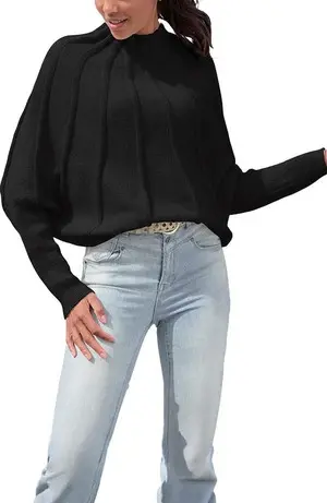 LASCANA Ribbed Mock Neck Sweater - Black