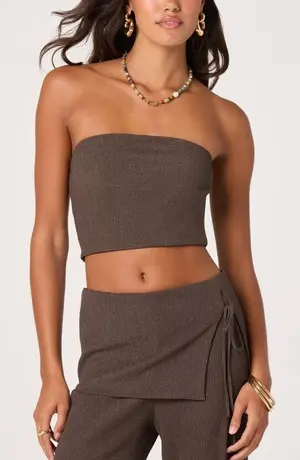 Astr The Label Anoka Smocked Strapless Crop Top - Truffle