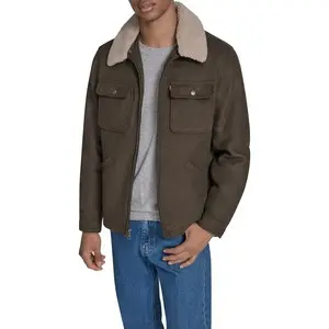 LEVI'S Brushed Twill Depot Jacket With Faux Shearling Collar - Olive