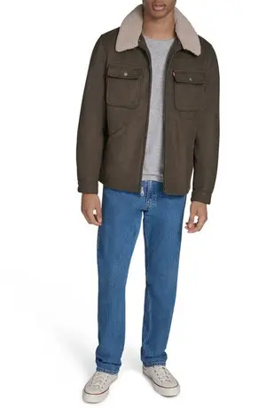 LEVI'S Brushed Twill Depot Jacket With Faux Shearling Collar - Olive