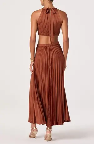 Astr The Label Vera Pleated Cutout Satin Maxi Dress