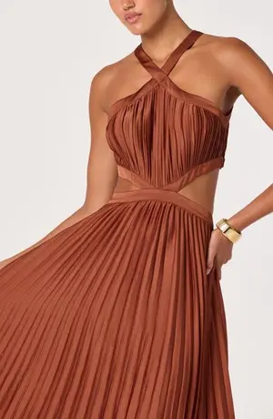 Astr The Label Vera Pleated Cutout Satin Maxi Dress