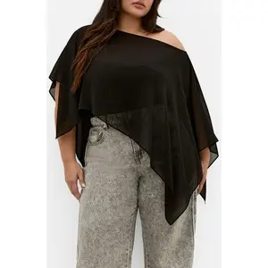 City Chic Chiffon Poncho - Black