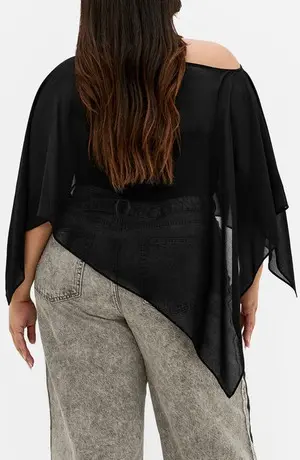 City Chic Chiffon Poncho - Black