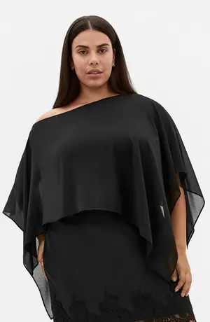 City Chic Chiffon Poncho - Black