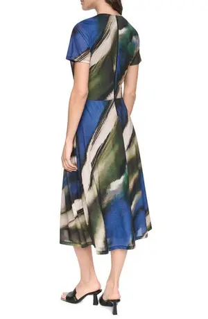 Dkny Ruched Front Print Midi Dress