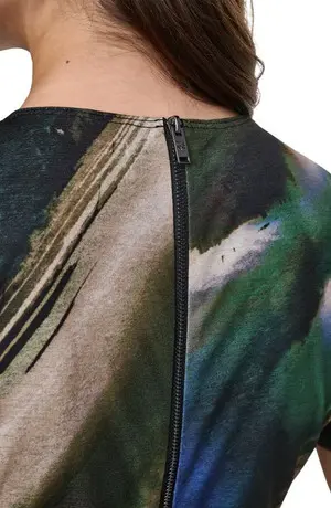 Dkny Ruched Front Print Midi Dress