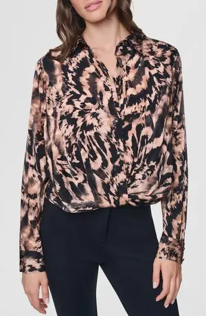 Dkny Printed Twist Front Shirt - Abstract Feather