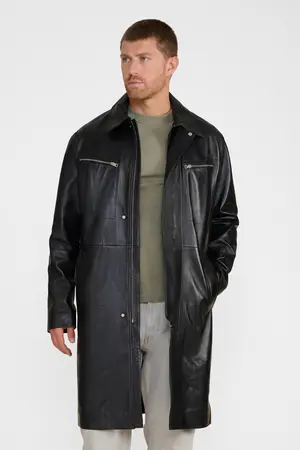 FURNIQ UK Camden Leather Trench Coat - Black