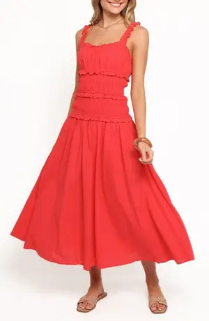PETAL & PUP Enola Smocked Sleeveless Maxi Dress - Red