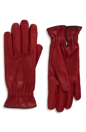 Valentino Garavani Vlogo Signature Lambskin Leather Gloves - Red