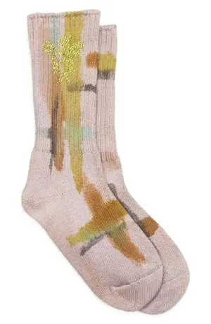 Collina Strada Crystal Embellished Organic Cotton Crew Socks - Painted Fog