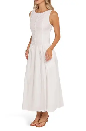 PETAL & PUP Evie Cotton & Linen Buttoned Maxi Dress - White