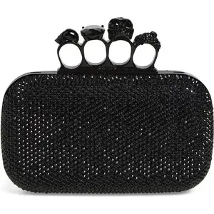 Alexander McQueen Crystal Embellished Leather Knuckle Clutch