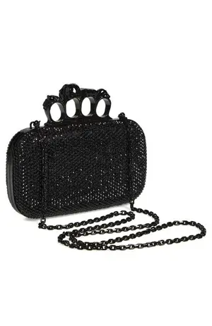 Alexander McQueen Crystal Embellished Leather Knuckle Clutch