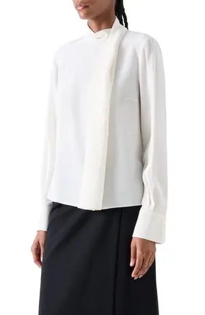 Akris Draped Mock Neck Silk Top