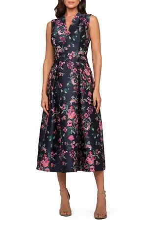 KAY UNGER Rhea Floral Midi Cocktail Dress - Ink Blue Multi