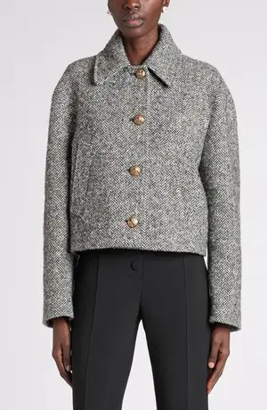 Valentino Garavani Chevron Virgin Wool Blend Jacket - Ivory/black