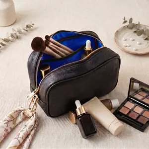 CASUPO Large Leather Cosmetic Bag - Black